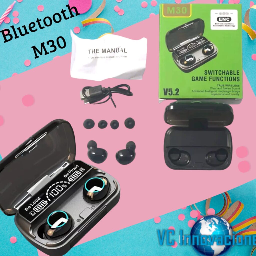 Audífonos Bluetooth M30 con Caja de Carga, Indicador de Bateria – Talego